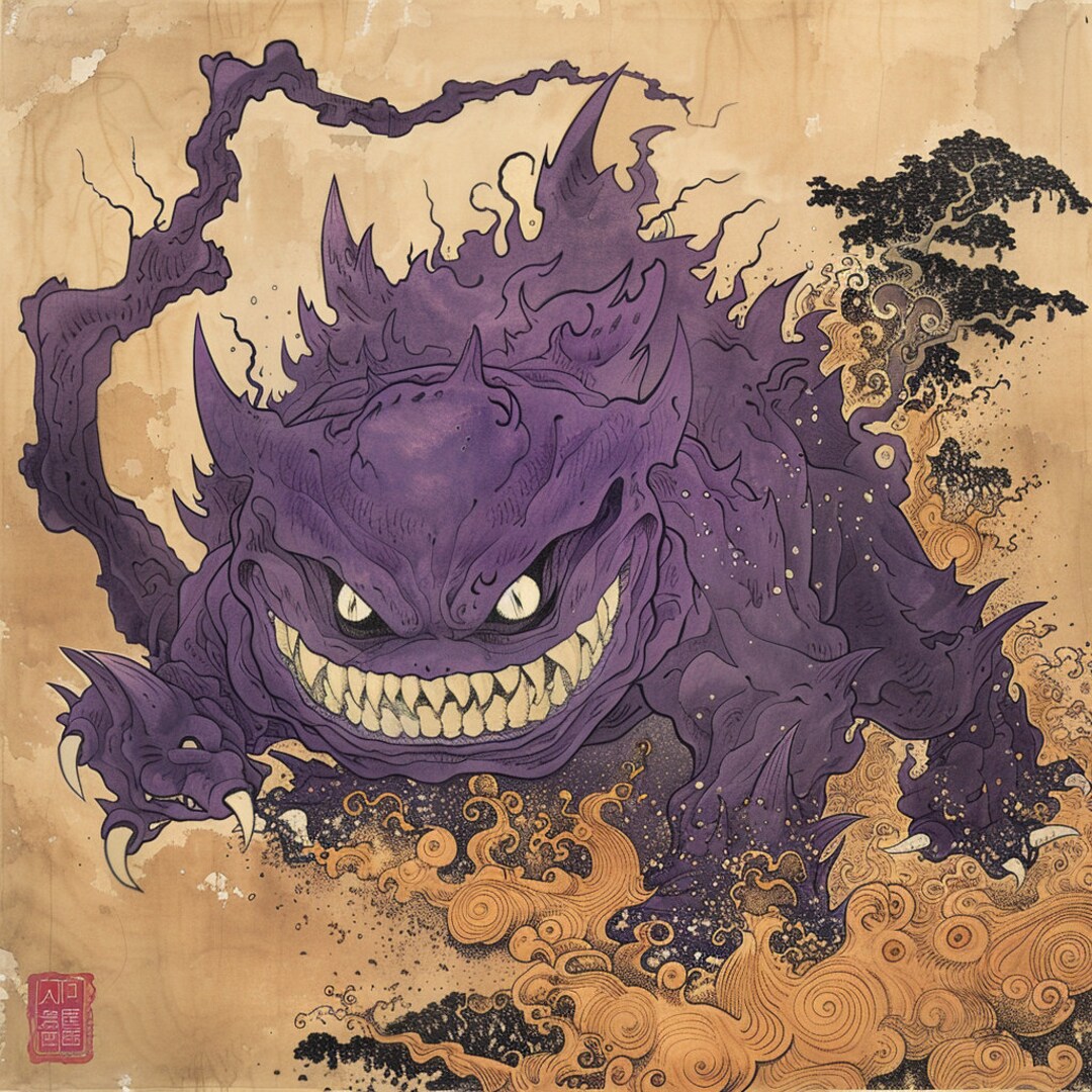 Ukiyo-e Gengar Poster, Japanese-inspired Pokémon Art, Matte Finish ...
