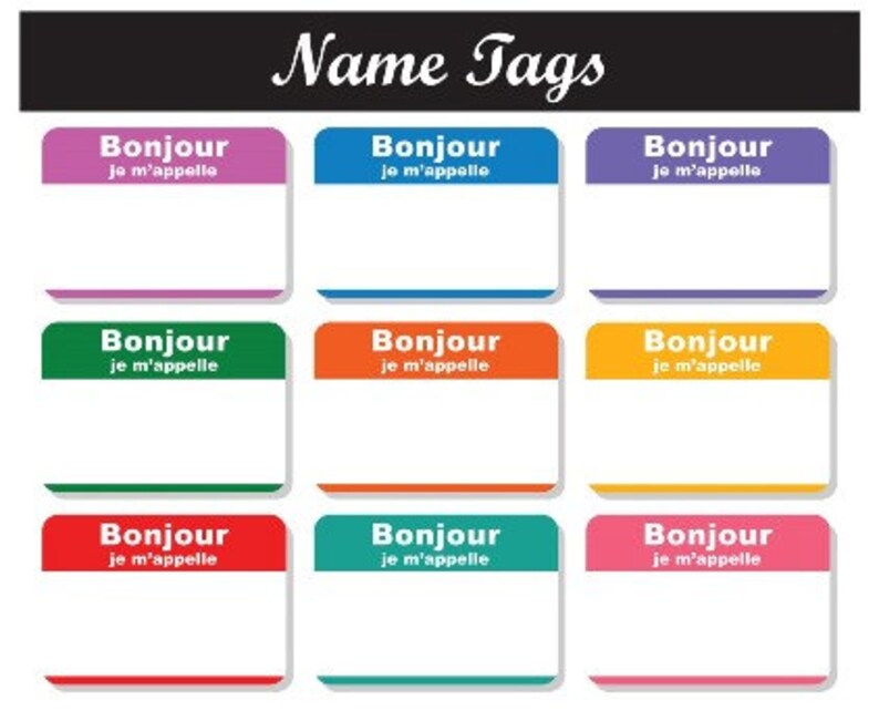 Hello Name Tags French Bonjour Clipart Clip Art Graphics | Etsy