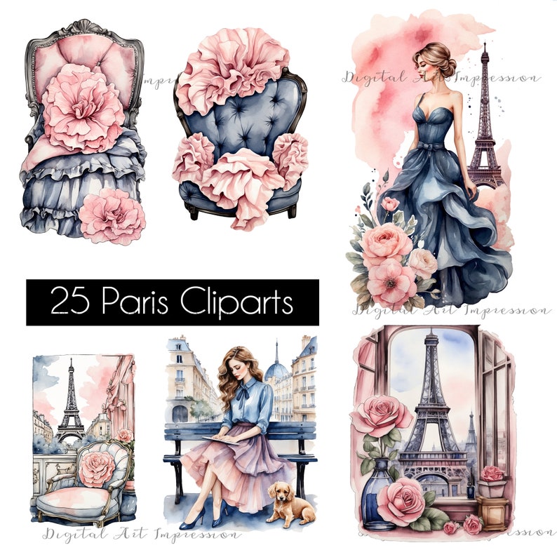 Watercolor Illustrations, 25 Digital Cliparts, Beautiful Paris, 2000 X ...