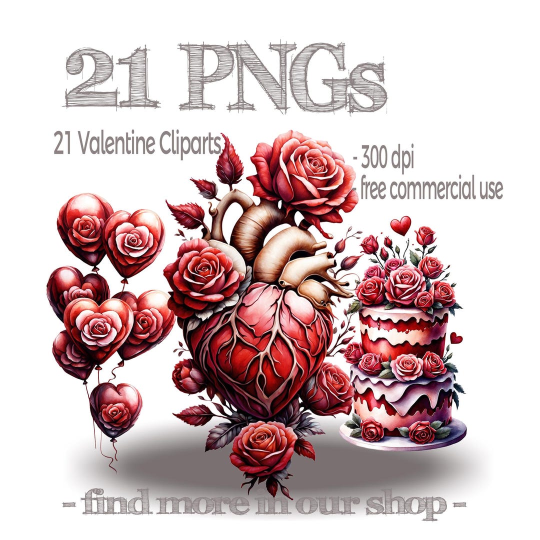 21 Valentine's Day Images, PNG Cliparts, 2000x2000 Pixels, POD Suitable ...