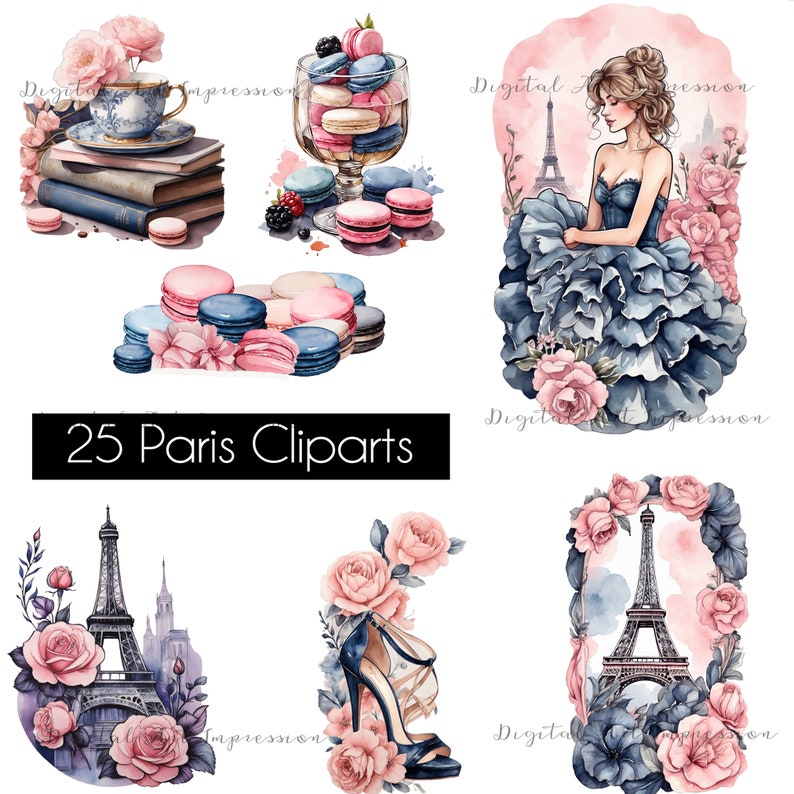 Watercolor Illustrations, 25 Digital Cliparts, Beautiful Paris, 2000 X ...