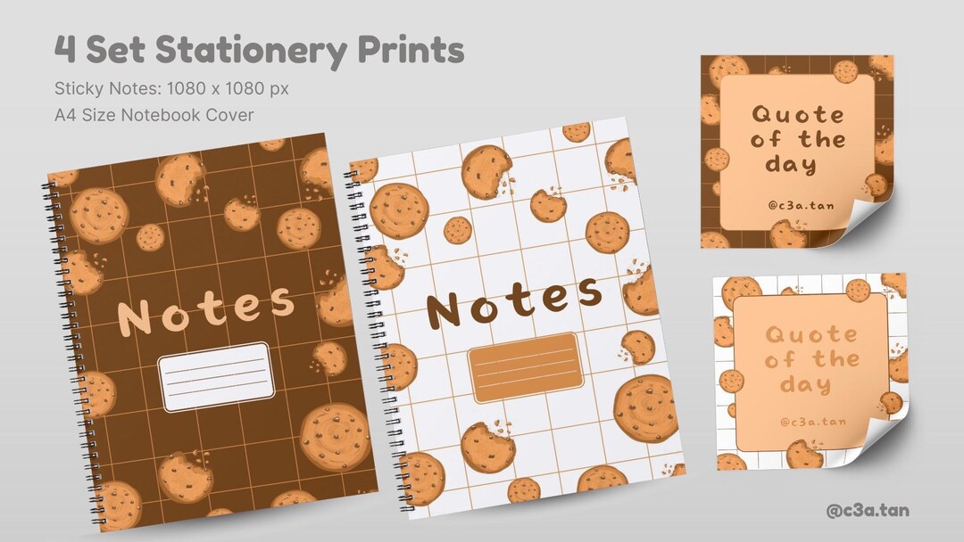 Cookie A4 Size Notebook Cover and Sticky Note Design - Etsy