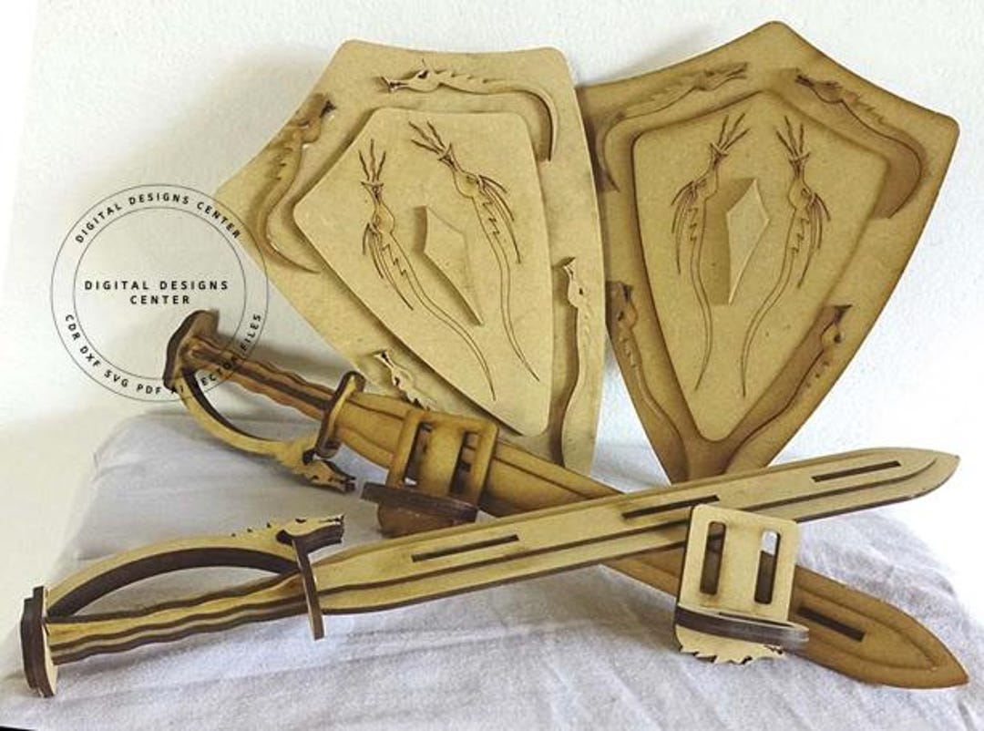 Laser Cut Sword and Shield Toy Template CDR DXF SVG Pdf Ai Vector Files ...