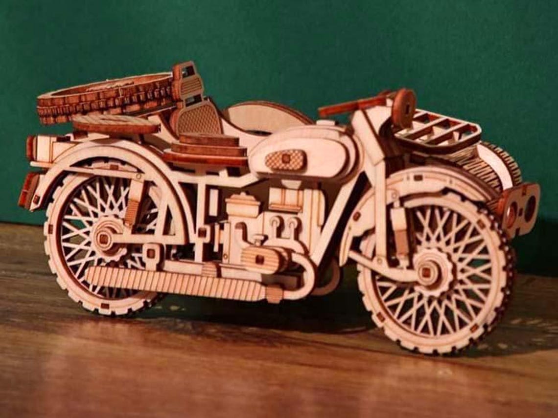 Laser Cut Motorcycle Sidecar Mechanical Model Kit CDR DXF SVG Pdf Ai ...