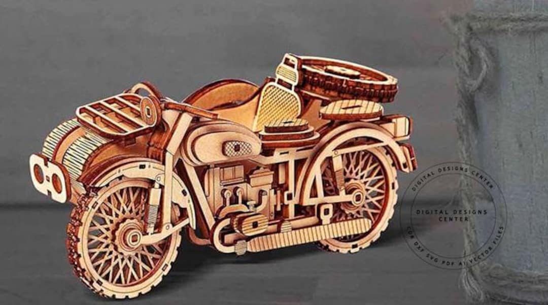 Laser Cut Motorcycle Sidecar Mechanical Model Kit CDR DXF SVG Pdf Ai ...