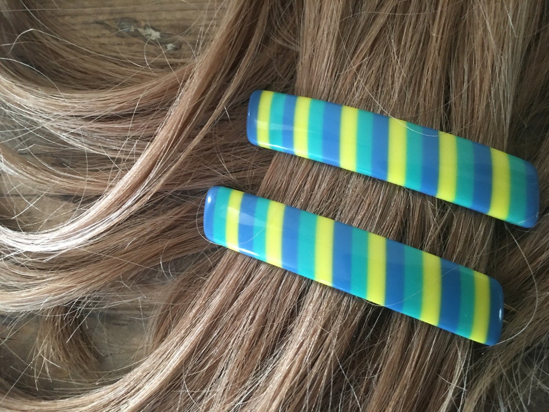 1980s Striped Barrettes - Vintage Hair Clips / Accessories, Set of 12 ...