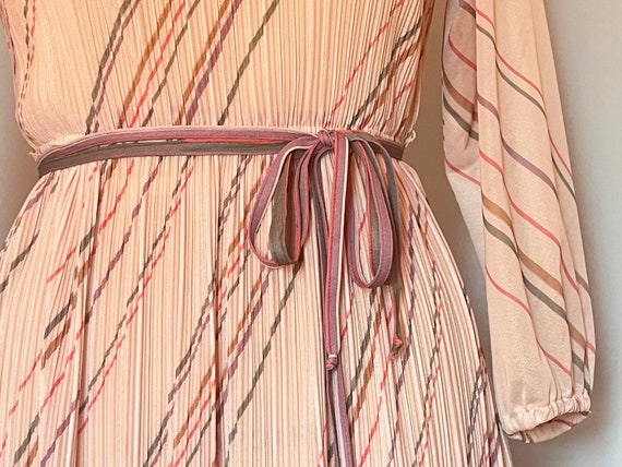 1970s sheer sandy beige striped peasant dress - Hal F… - Gem