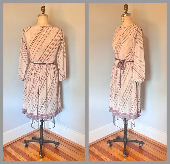 1970s sheer sandy beige striped peasant dress - Hal F… - Gem