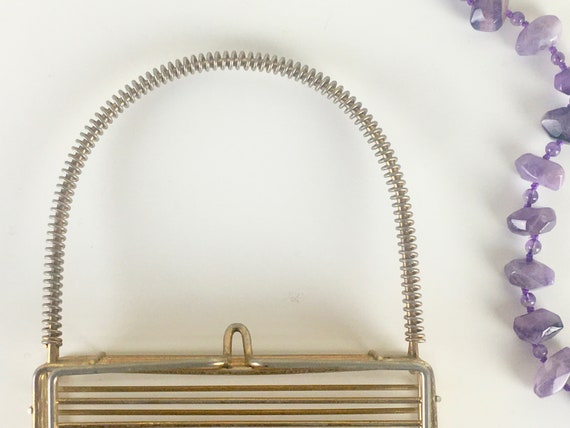 1950s gold metal open cage purse - evening bag, displ… - Gem