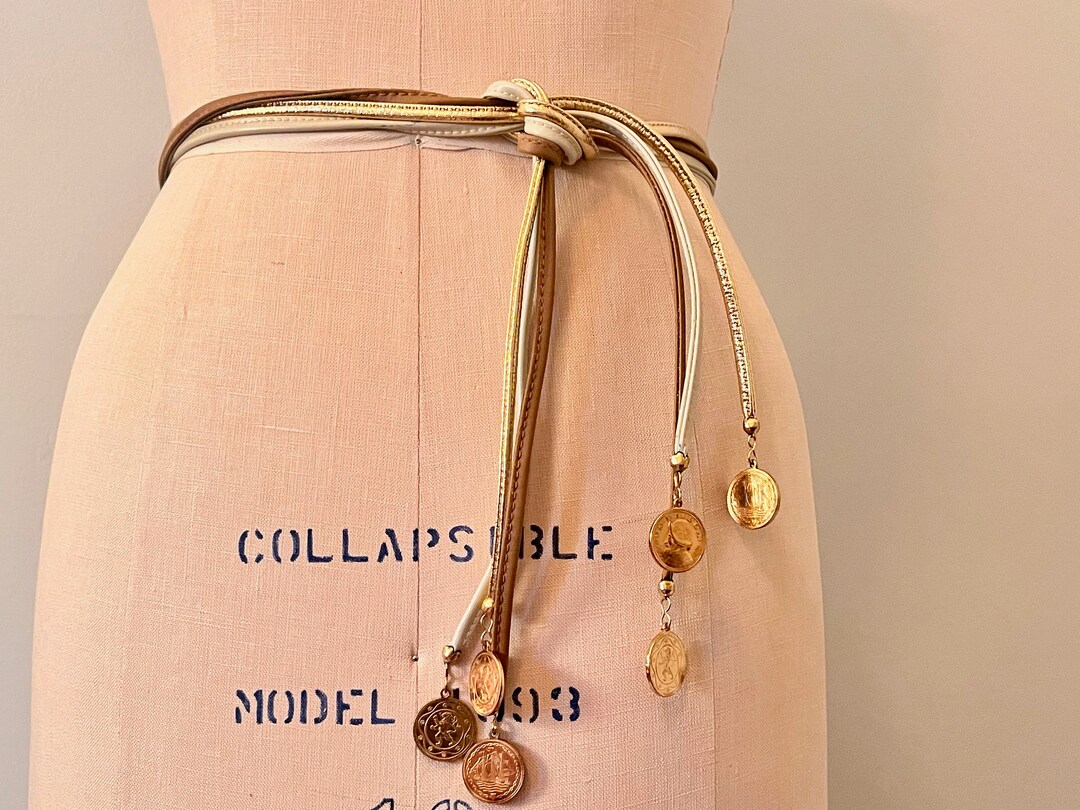 1960s Tie 'round Belts - Set of 3 Leather String Belts With Gold COIN ...