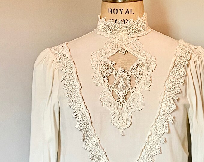 1980s Neo-edwardian Blouse - Vintage Scott Mcclintock - Off-white Lace ...