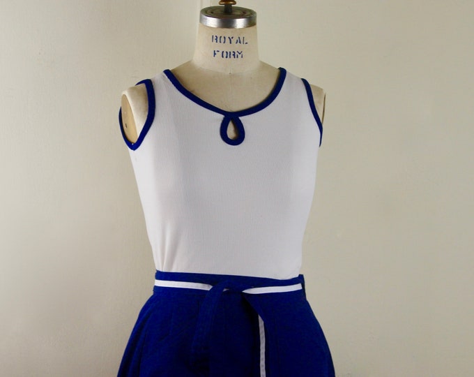 Mod Tank, 1970s White Ribbed Tank With Navy Blue Key Hole - Sailor Chic ...