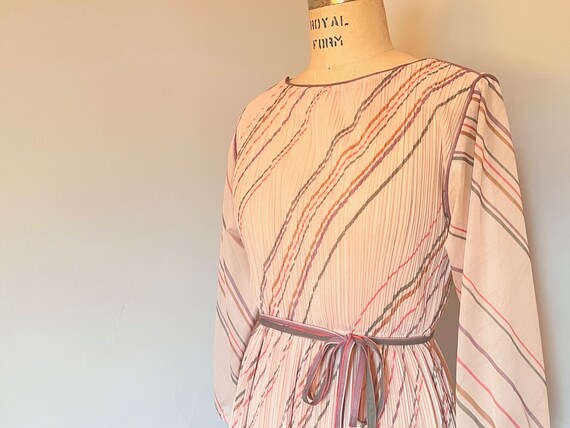 1970s sheer sandy beige striped peasant dress - Hal F… - Gem