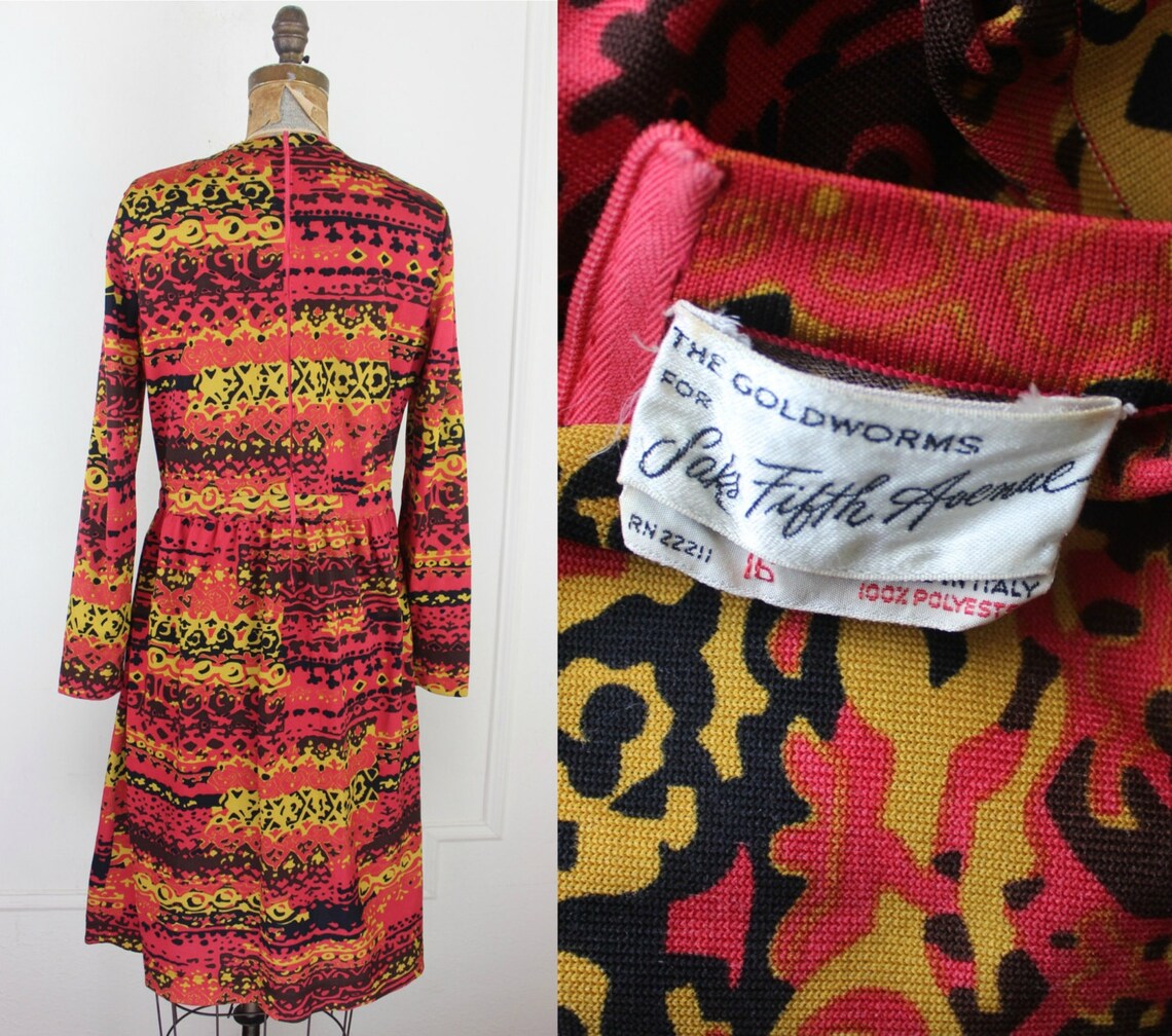 1960s Deep Vermillion Striped Dress MOD Gold Brown | Etsy
