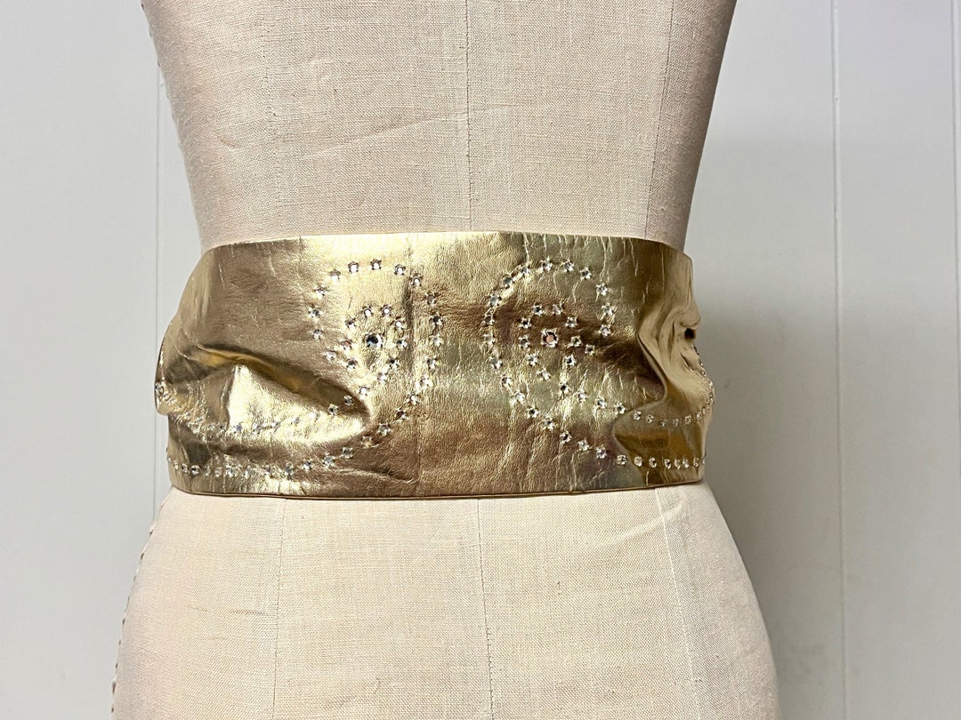 Something Gold, Vintage 1980s Metallic Leather Rhinestone Paisley ...