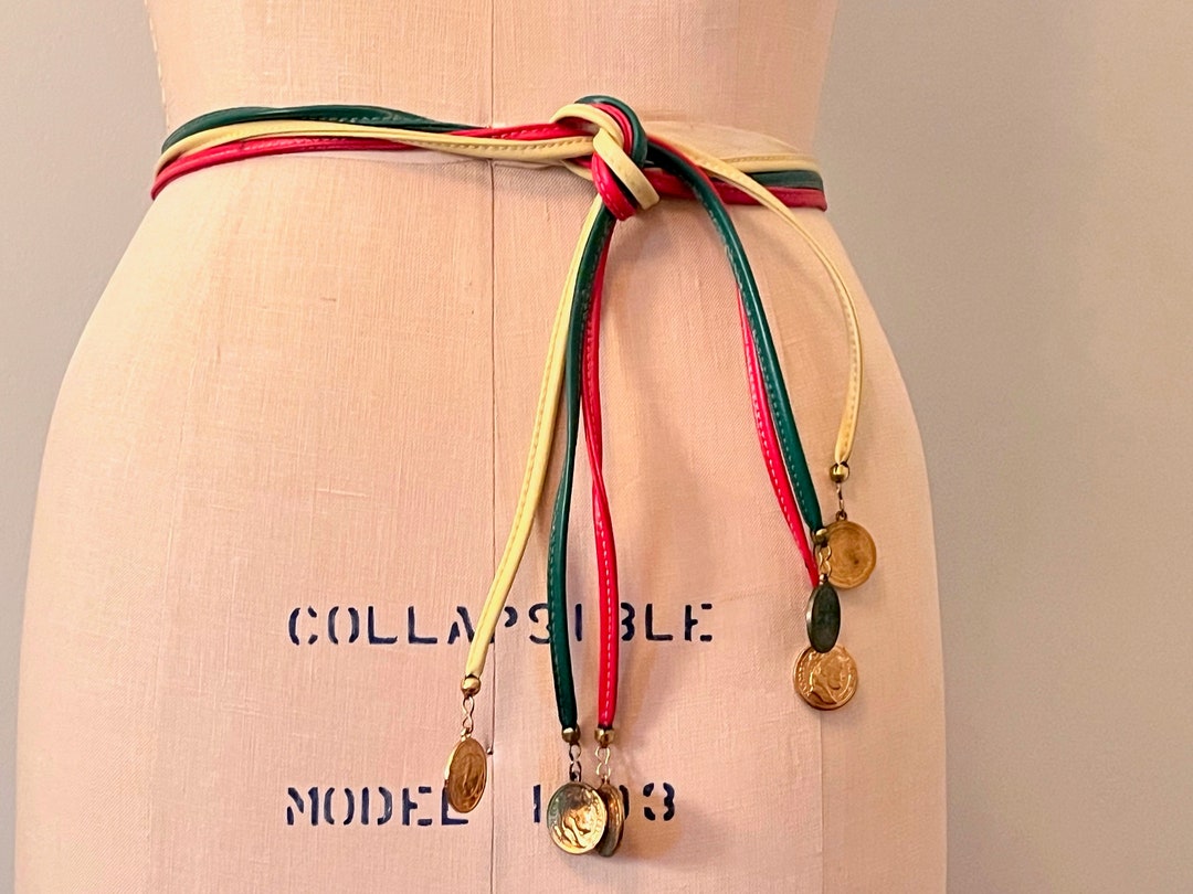 1960s Tie 'round Belts - Set of 3 Leather String Belts With Gold COIN ...