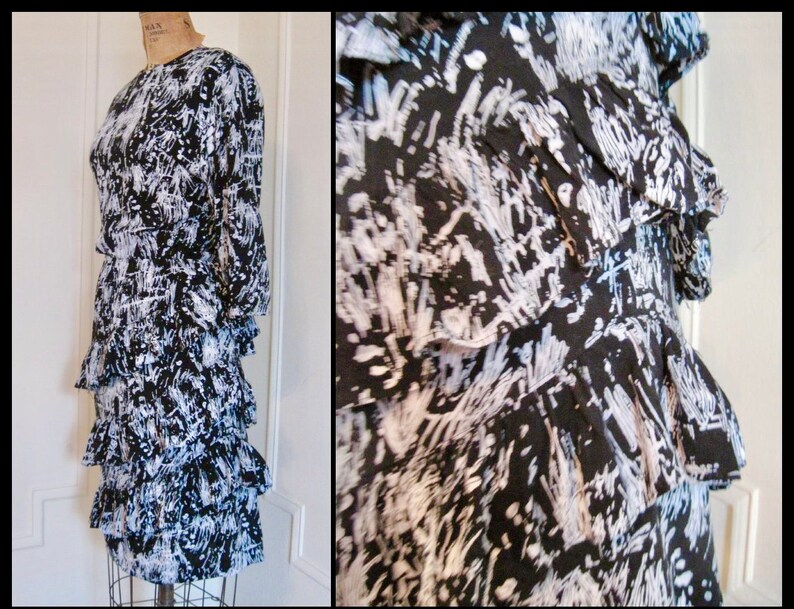 Vintage 80s Black & White Abstract RUFFLE RUFFLE RUFFLE Party | Etsy