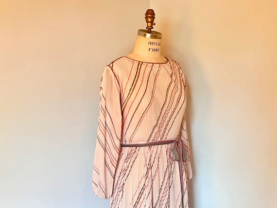 1970s sheer sandy beige striped peasant dress - Hal F… - Gem