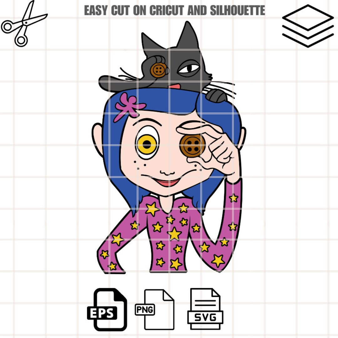 Coraline With Cat Svg, Coraline Button Eyes Svg, Halloween Svg, Horror ...