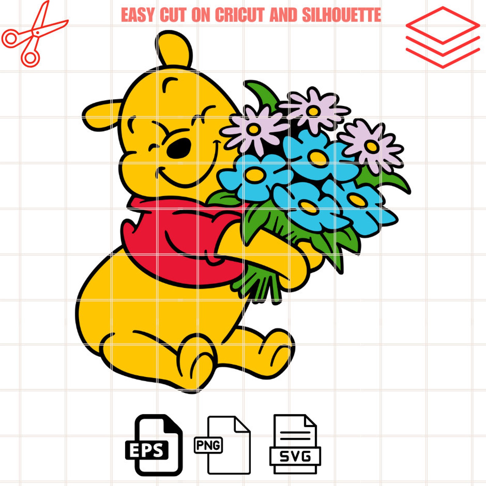 Winnie the Pooh Flowers Svg, Spring Svg, Mothers Day Svg, Kawaii Svg ...