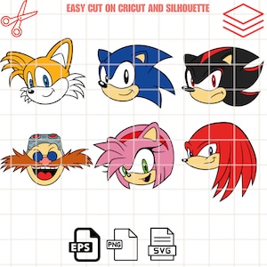 Sonic the Hedgehog Bundle Svg, Sonic Face Svg, Sonic Head Svg, Layered ...