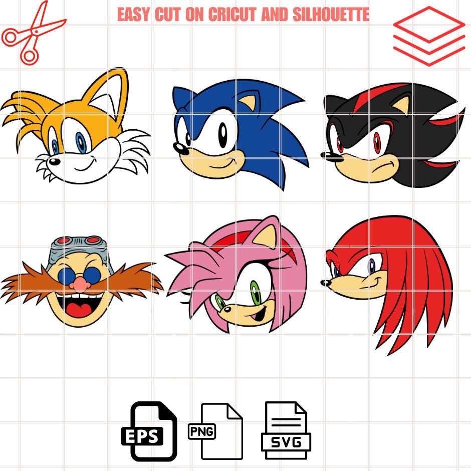 Sonic the Hedgehog SVG Bundle: Character Faces Cut Files (digital ...