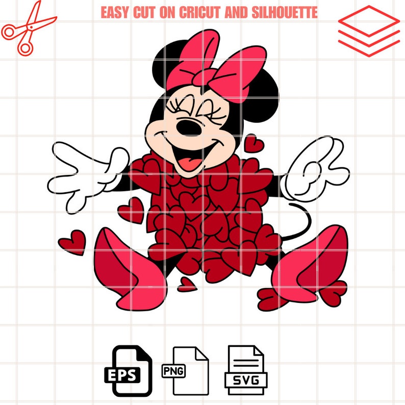 Minnie Mouse Valentine's Day SVG: Kawaii Love Cricut Cut File (digital ...