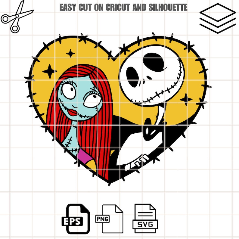 Jack & Sally Heart SVG: Nightmare Before Christmas Cut File (digital ...