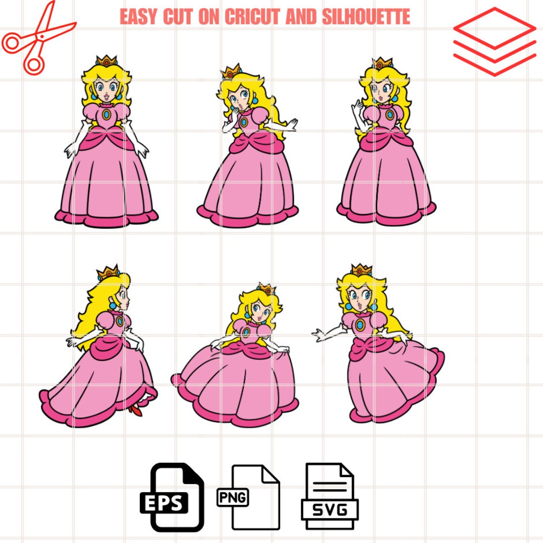 Princess Peach Face Bundle Svg, Mario Characters Svg, Super Mario Svg ...