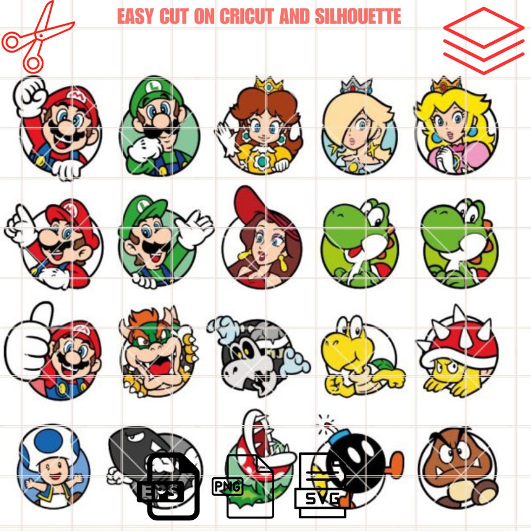 Super Mario Heads Bundle Svg, Mario Characters Svg, Super Mario Svg ...