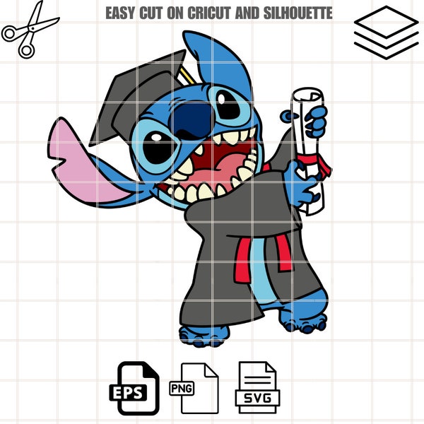 Stitch Graduation Svg - Etsy