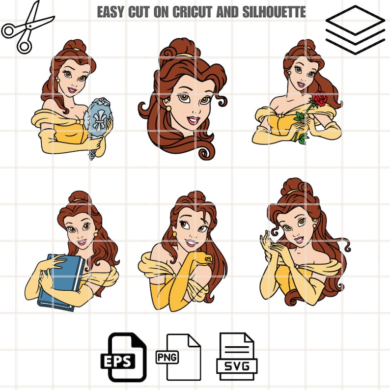 Belle SVG Bundle, Beauty and the Beast Svg, Princess Svg, Kawaii Svg ...