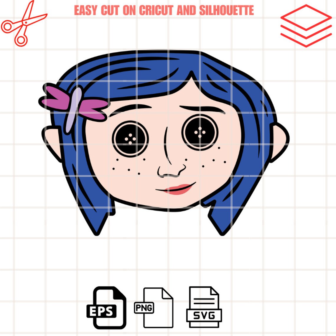 Coraline Head Svg, Coraline Button Eyes Svg, Halloween Svg, Horror Svg ...