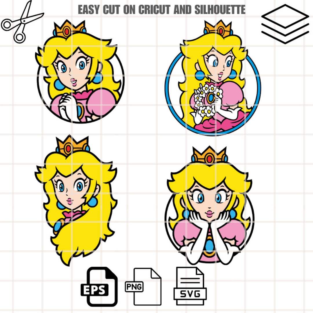 Princess Peach Face Bundle Svg, Mario Characters Svg, Super Mario Svg ...