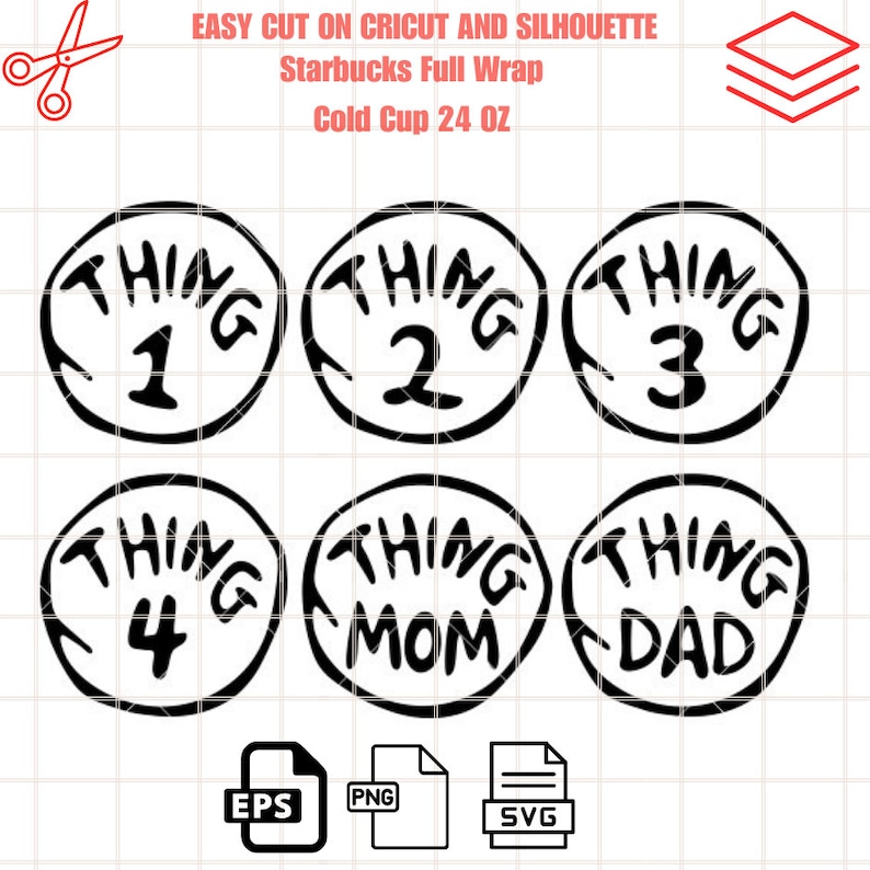 Thing 1-4 Family SVG Bundle: Mom, Dad, Cricut & Silhouette Cut Files ...