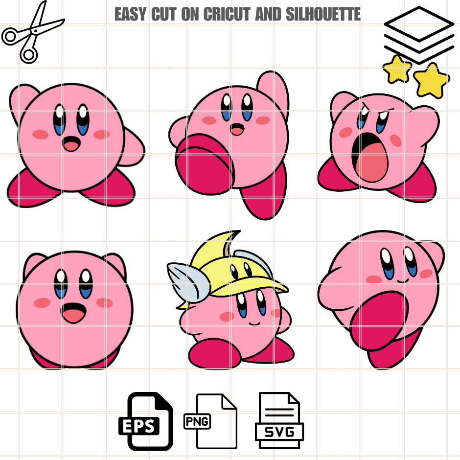Kirby Bundle Svg Kirby Little Star Svg Kirby Face Svg Games Svg Cricut Silhouette Vector