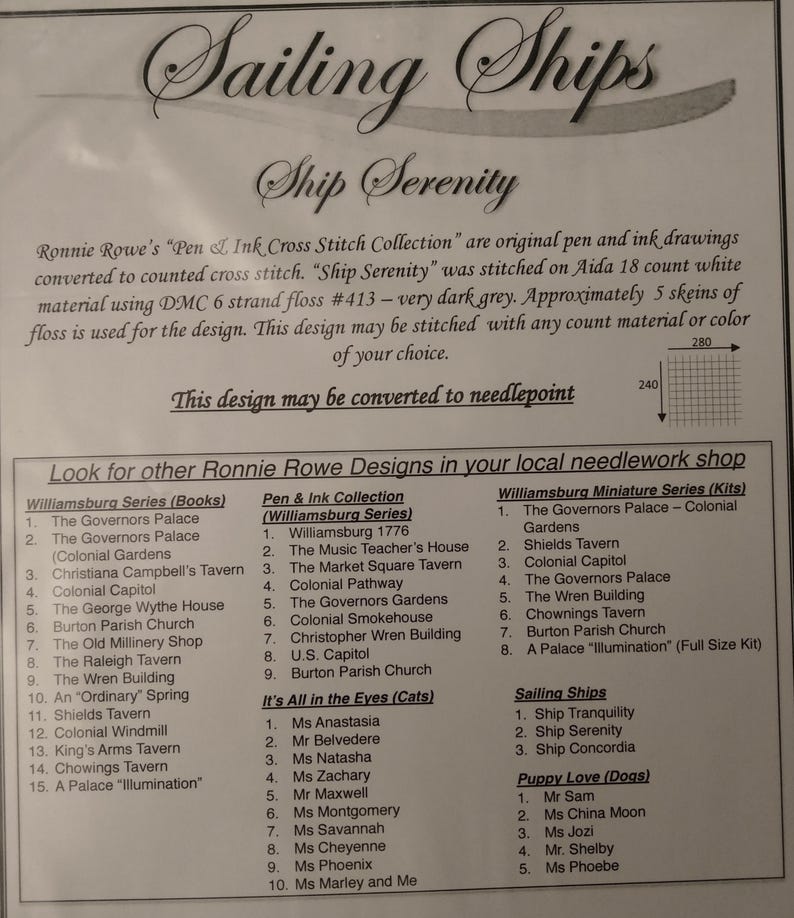 Ronnie Rowe Designs-sailing Ships-pen and Ink Cross Stitch Collection ...