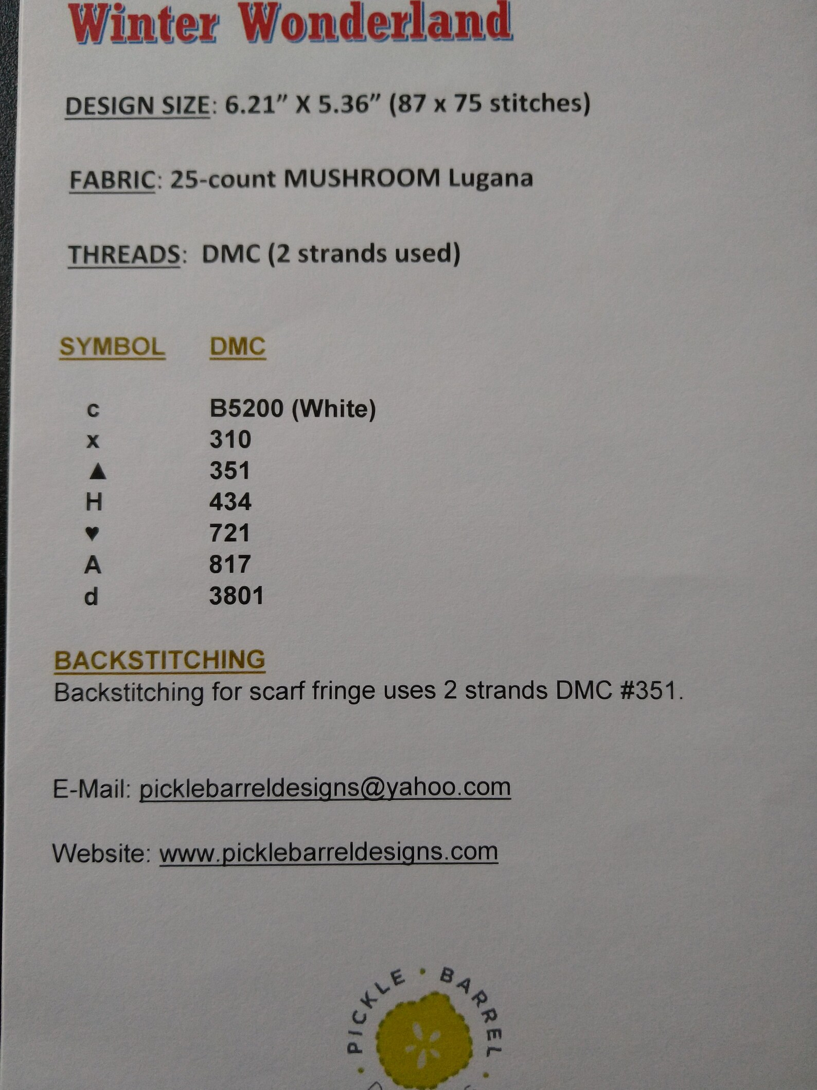 Pickle Barrel Designs-winter Wonderland Counted Cross Stitch Pattern ...