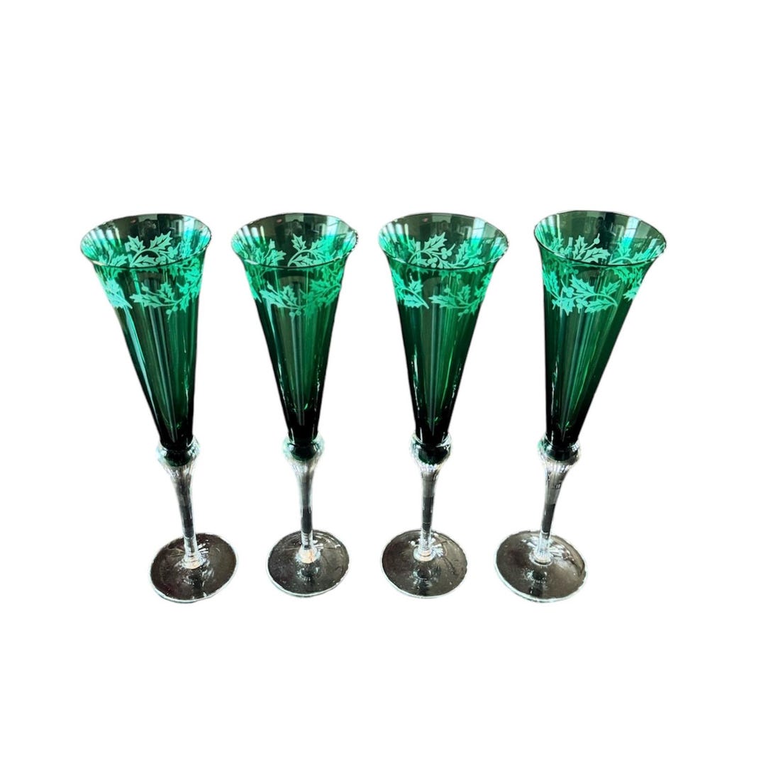 Holiday Gems Emerald Green Champagne Flutes by Lenox Vintage| Set of 4 ...