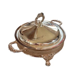 Reticulated Round Silver Plate Serving Dish With Handles and Lid - No ...