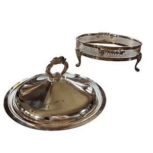 Reticulated Round Silver Plate Serving Dish With Handles and Lid - No ...
