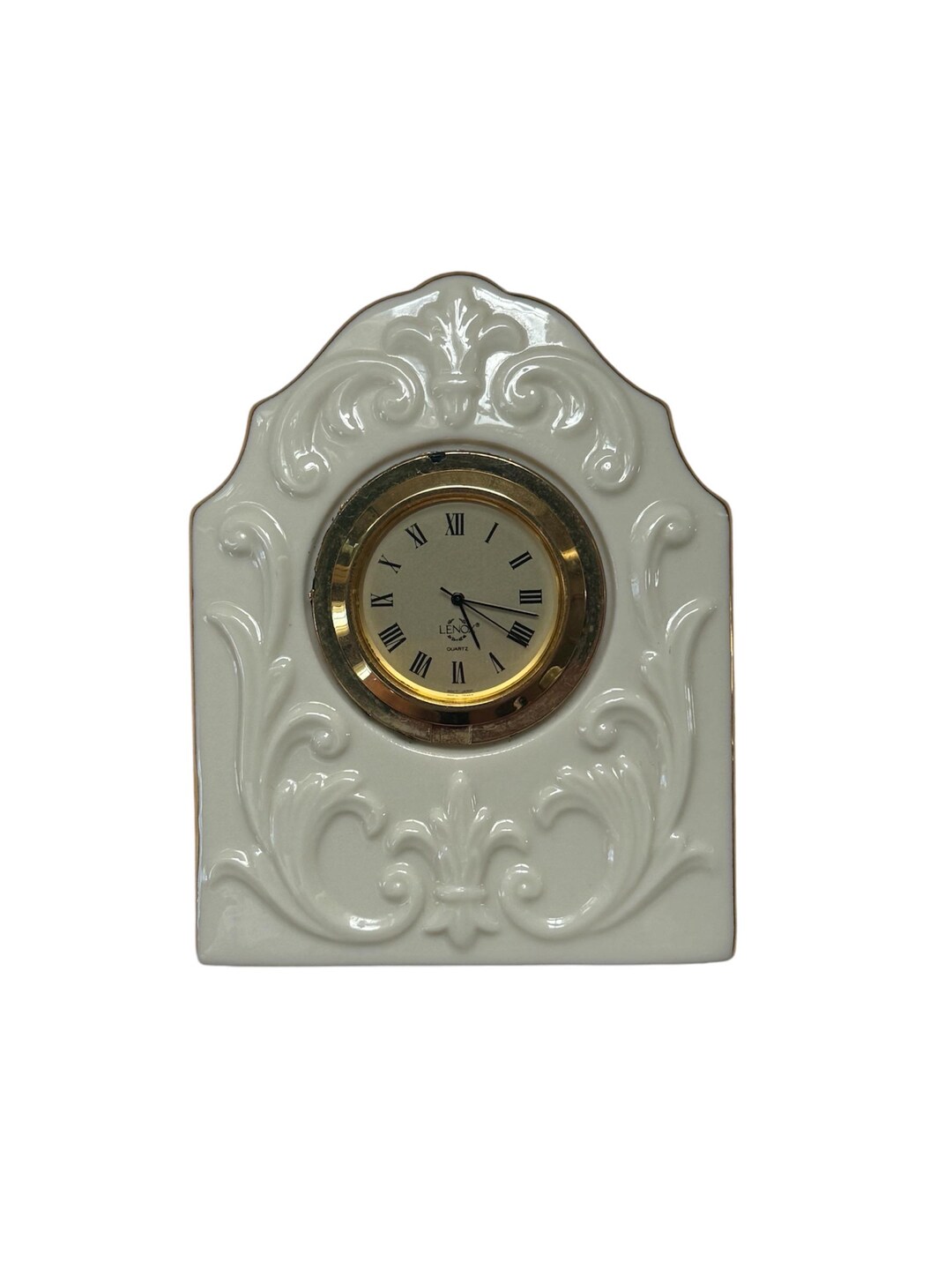 Lenox Sandhurst Quartz Clock Porcelain With Gold Trim Desk Shelf Clock ...