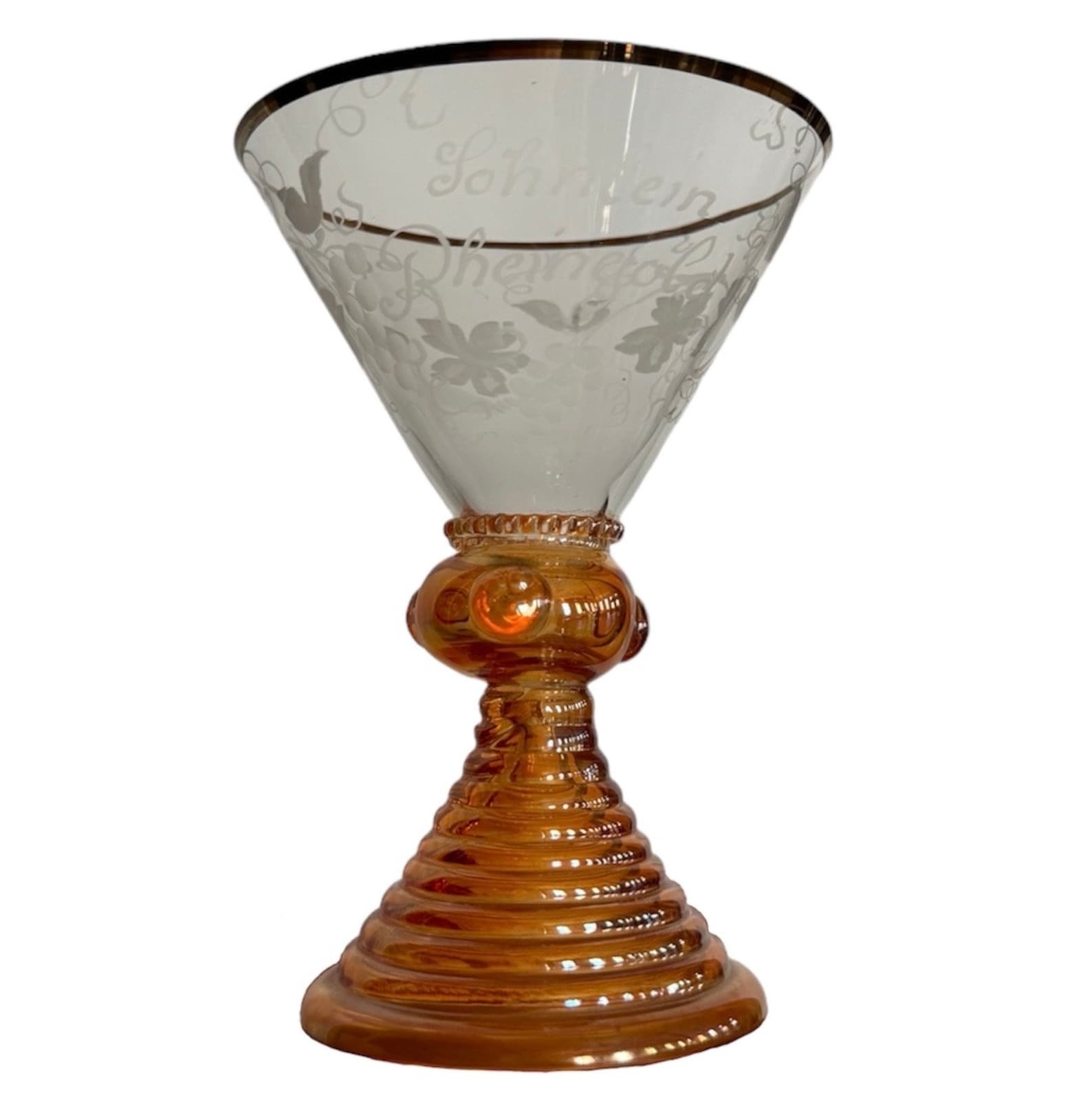 Antique German Clear and Amber Champagne Wine Glasse Sohnlein Rheingold ...