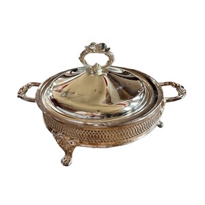 Reticulated Round Silver Plate Serving Dish With Handles and Lid - No ...