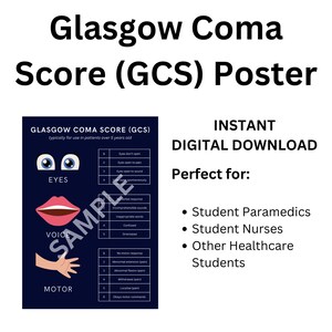 Glasgow Coma Score GCS Poster Great for iPad & Apple Pencil, Student ...