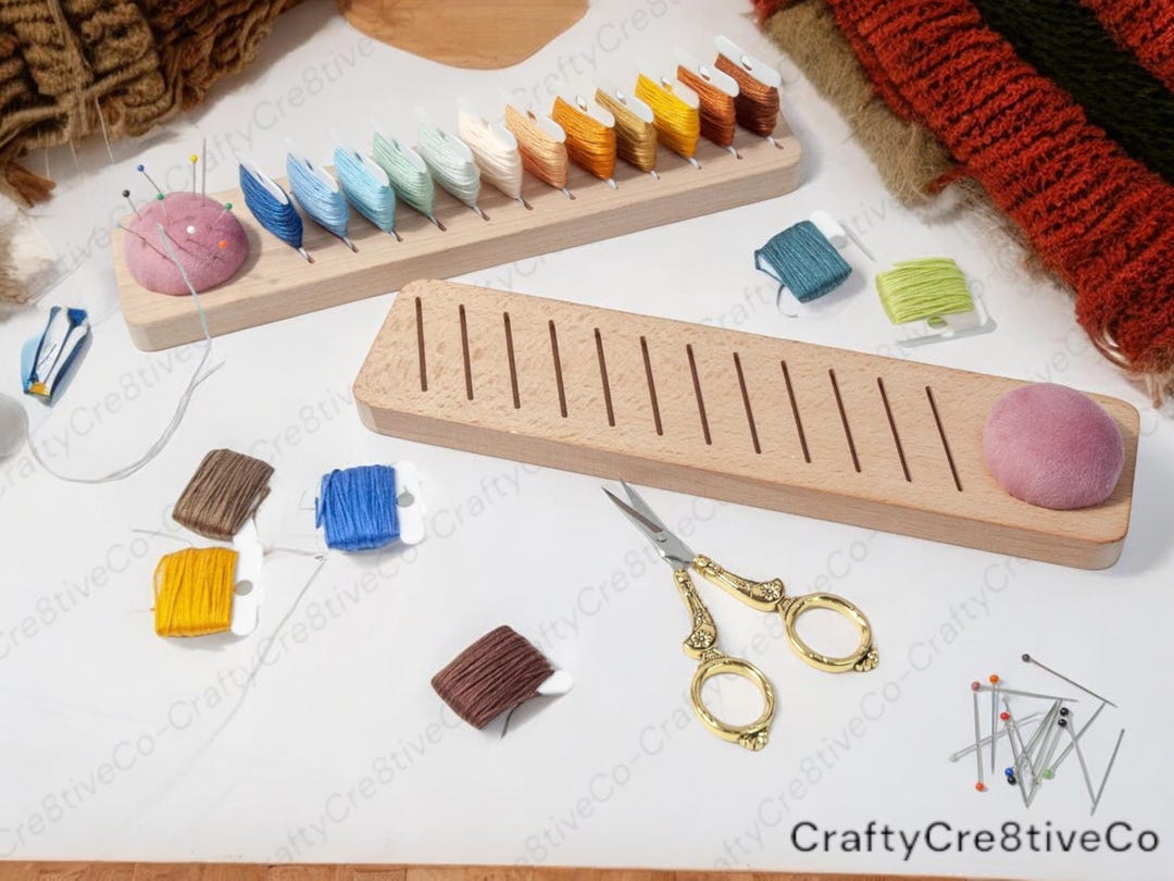 Wooden Embroidery Thread Stand With Needle Holder, Spool Organizer ...