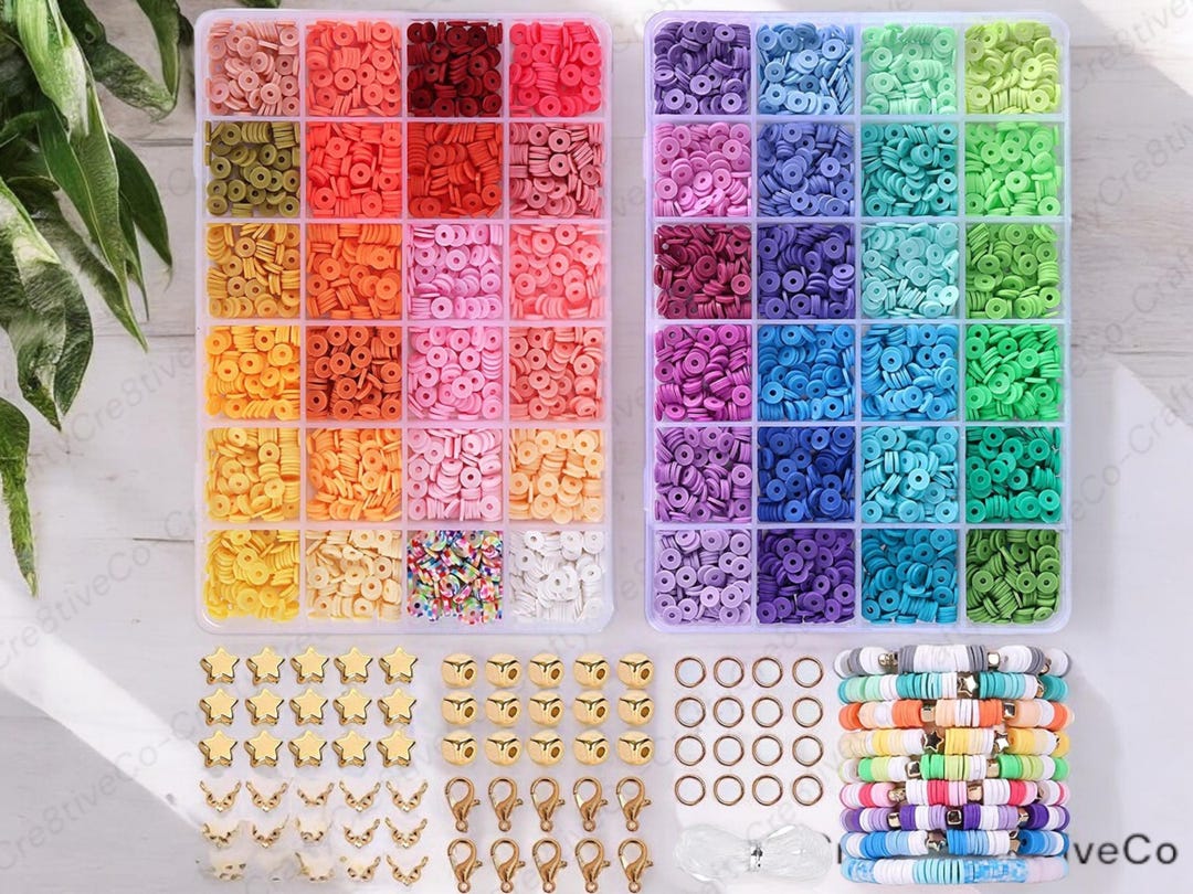5000pcs Clay Beads Bracelet Making Kit, 48 Colors Flat Round Clay ...