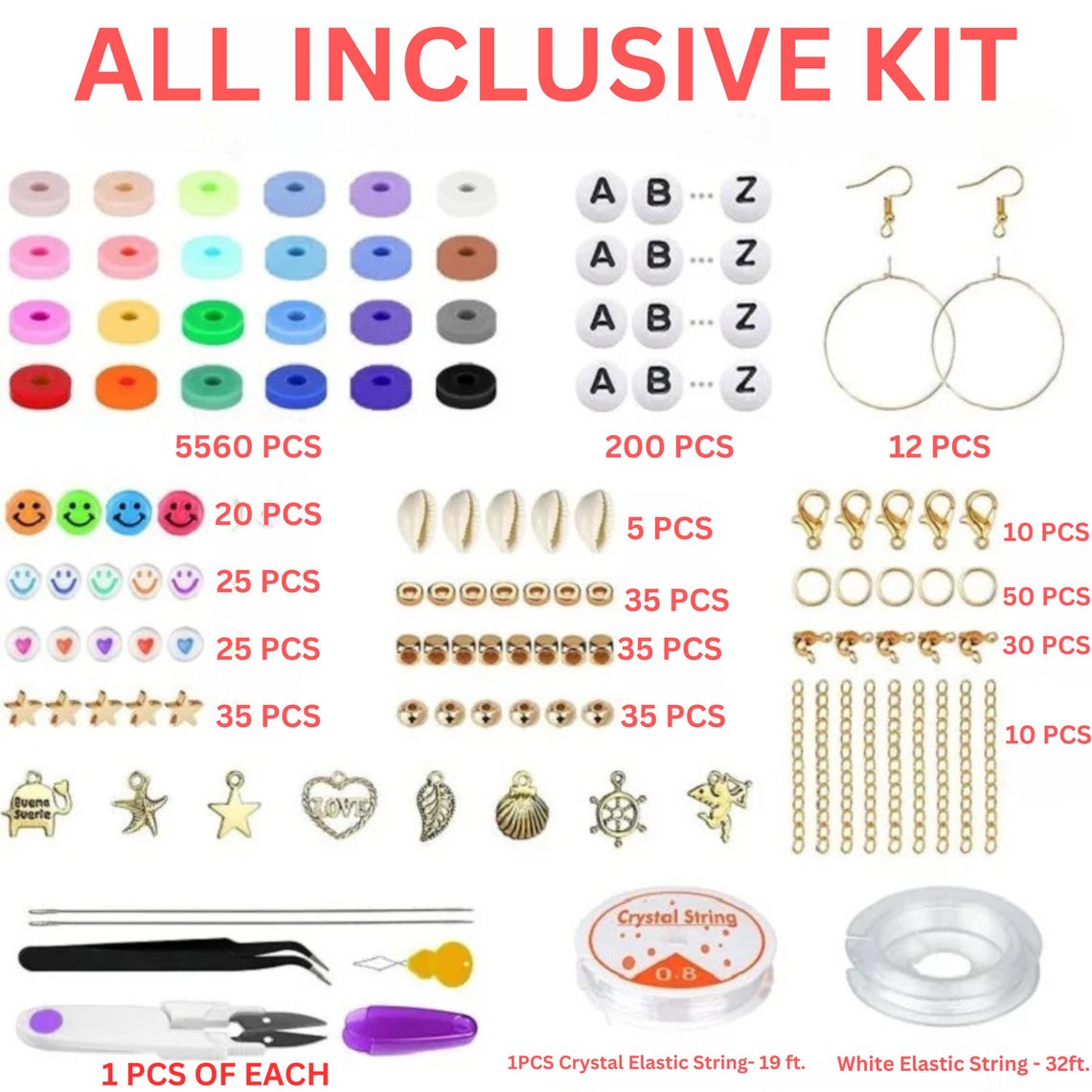 6000PCS Clay Bead Kit for Bracelets Necklaces Earrings Polymer Beads ...