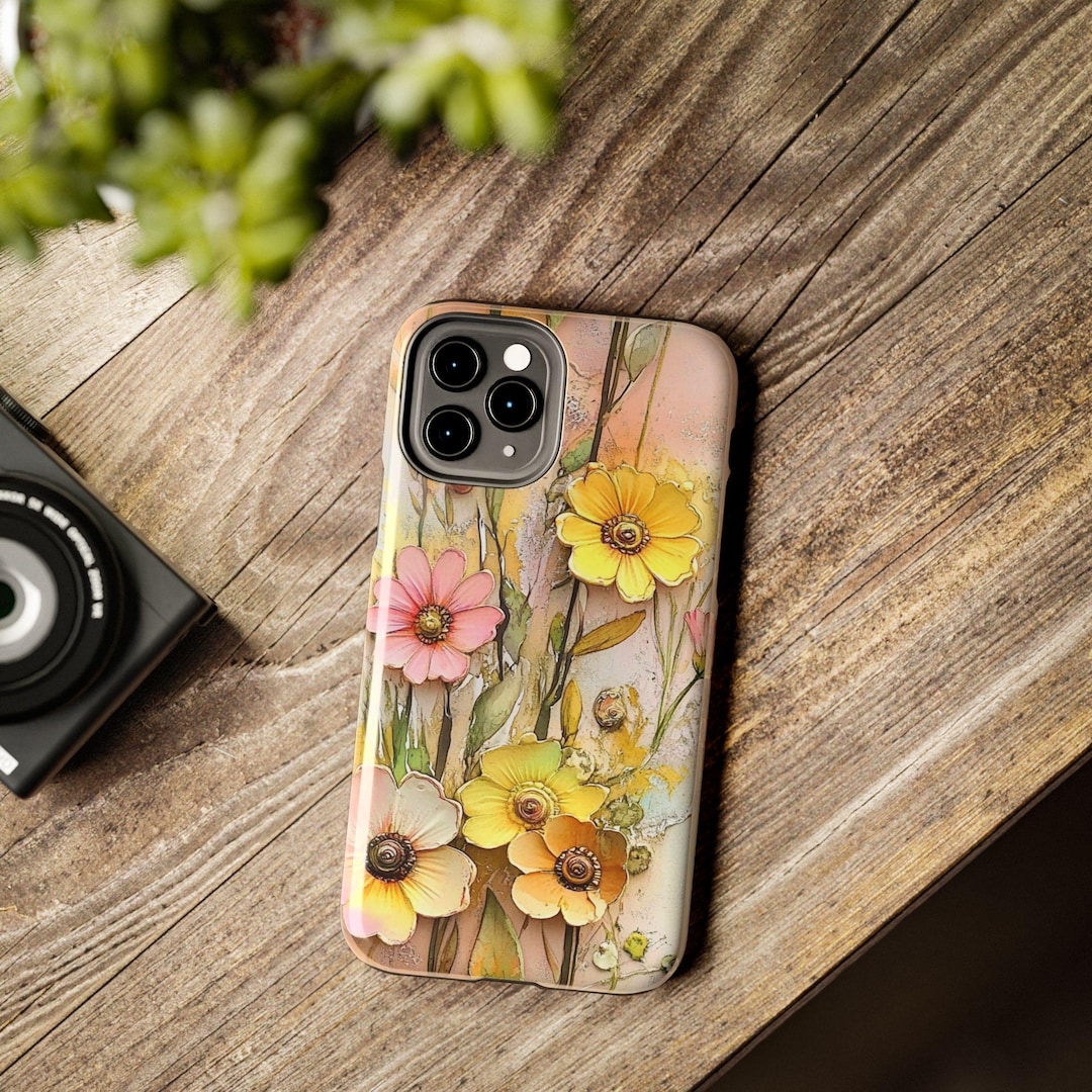 Pastel Floral Illustration Phone Case | Yellow Pink Flowers, Botanical ...