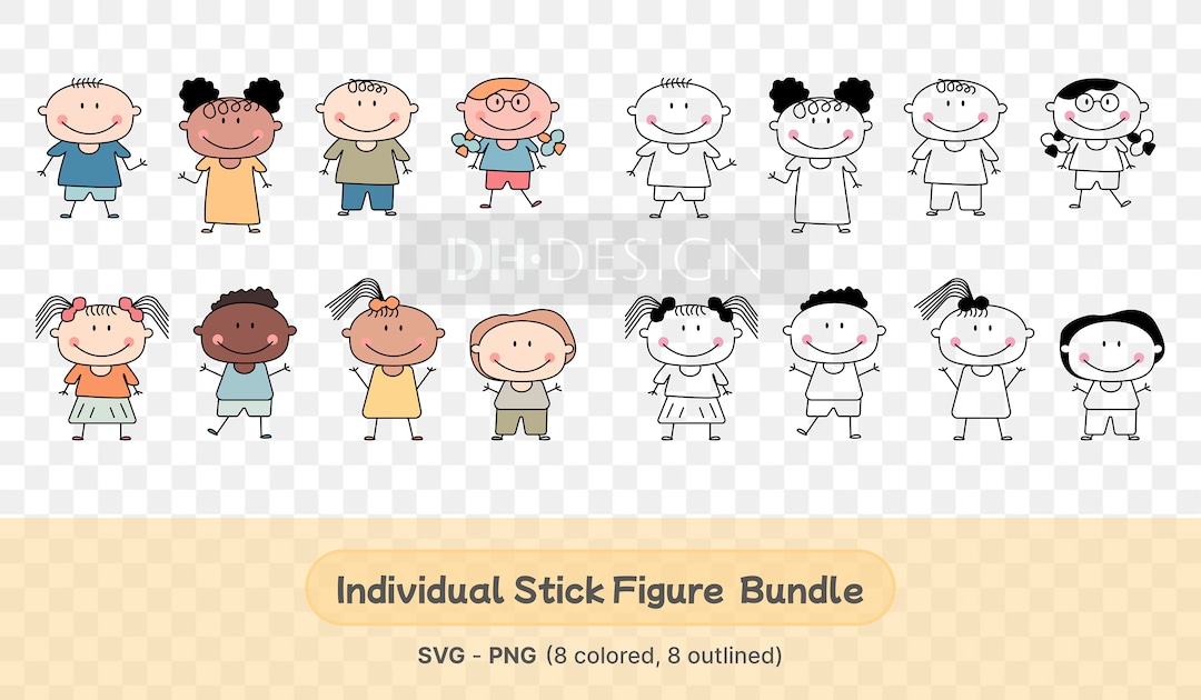 Stick Figures Bundle, SVG, PNG, Instant Download, 16 Stick Children ...